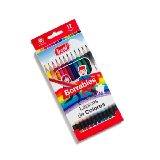 Lapices Trabi De Colores Borrables con Goma Largos x12 - IDAS
