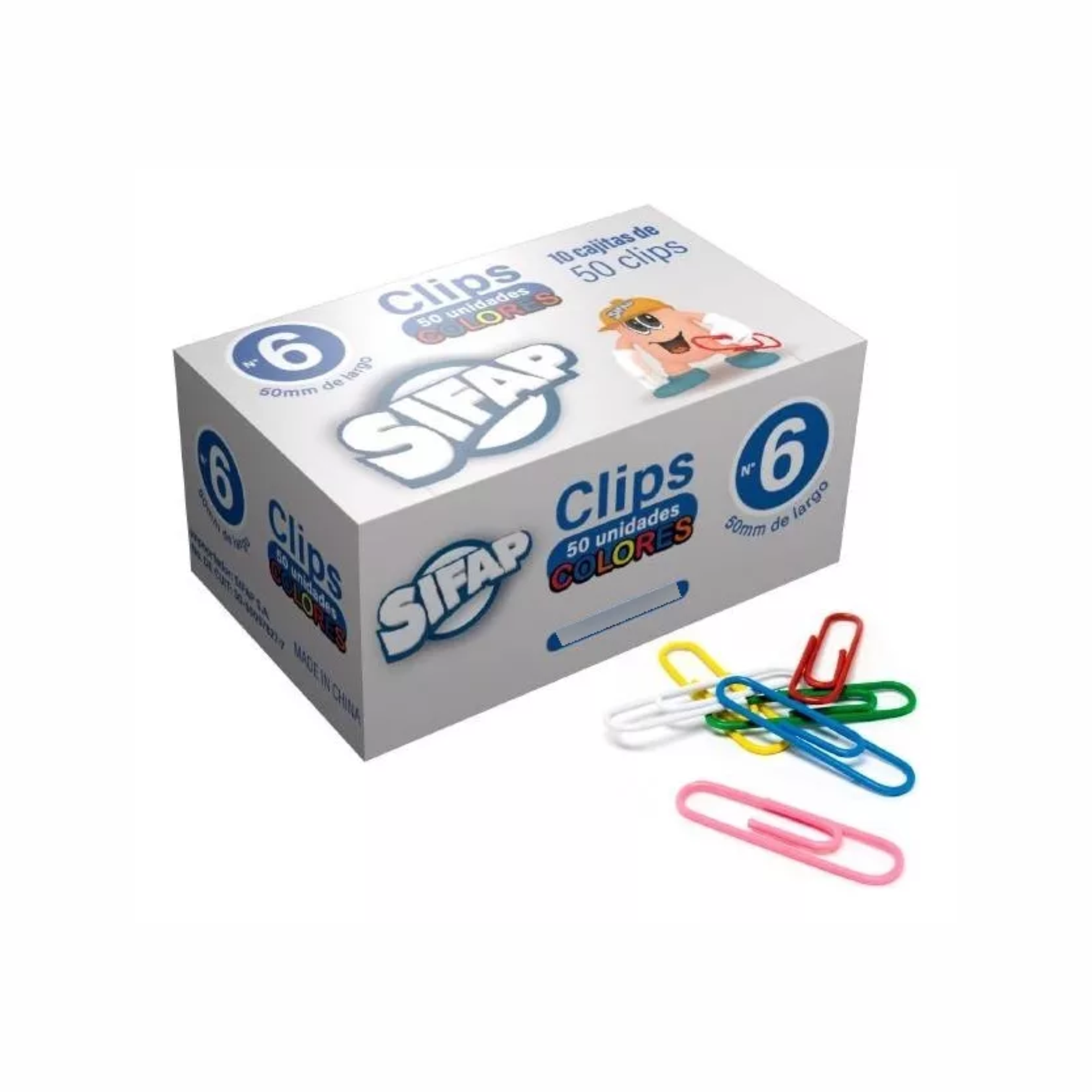 Broches Clip Sifap N° 6 Forrado 50 mm colores 50 unidades - IDAS